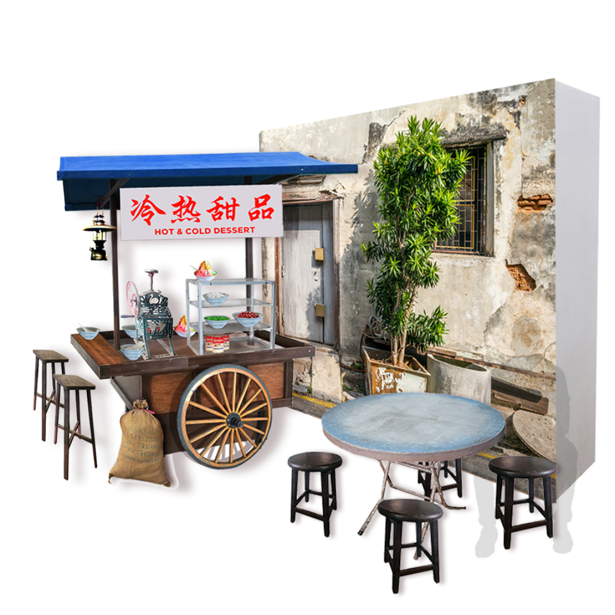 Back Alley Backdrop with Ice Kacang Wheel Push Cart Street Stall ...