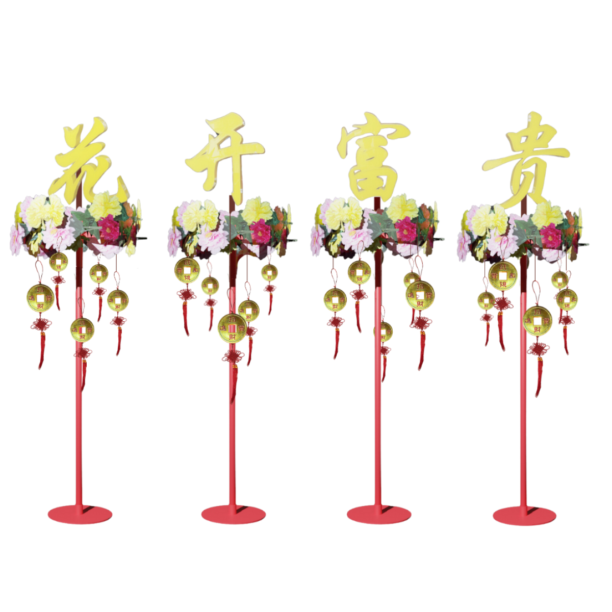 Gold Coin Blooming Flower Ring Pole Stand - SG's CNY Event Decor Rental ...