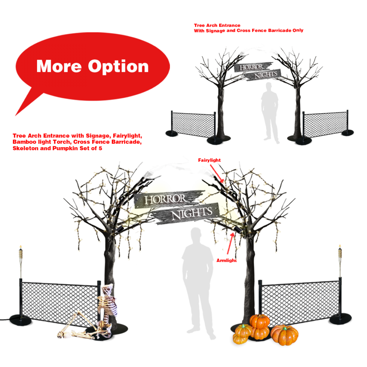 Halloween Bare Tree Arch with Fencing (Dead tree, Pocong, Body Bag ...