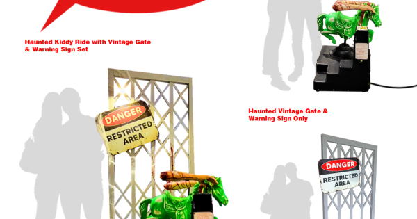 "Haunted" Kiddy Ride with Arm Props, Vintage Gate Standee and Warning ...