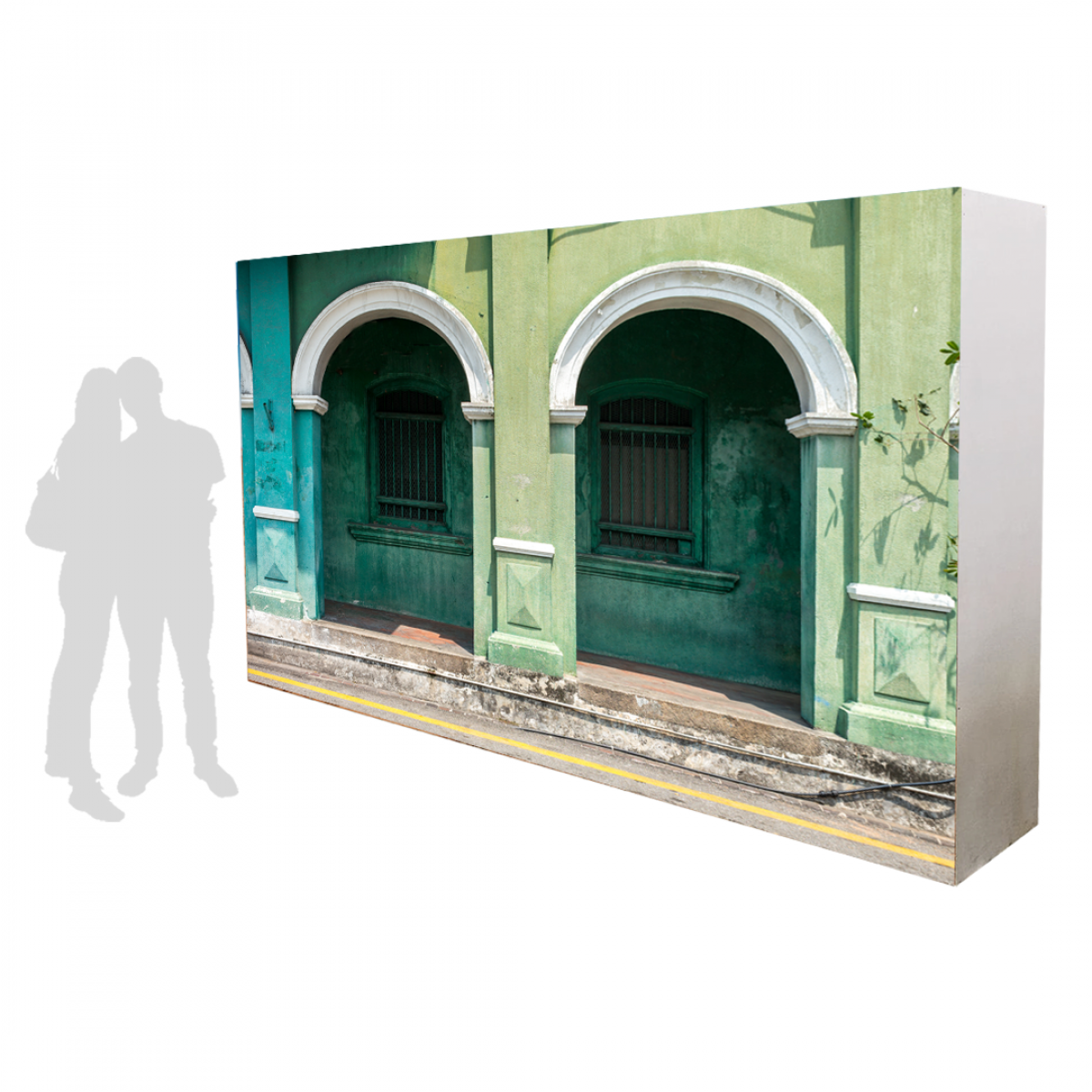 Heritage Street Scene Backdrop with Trishaw, Carrying Pole Booth and ...
