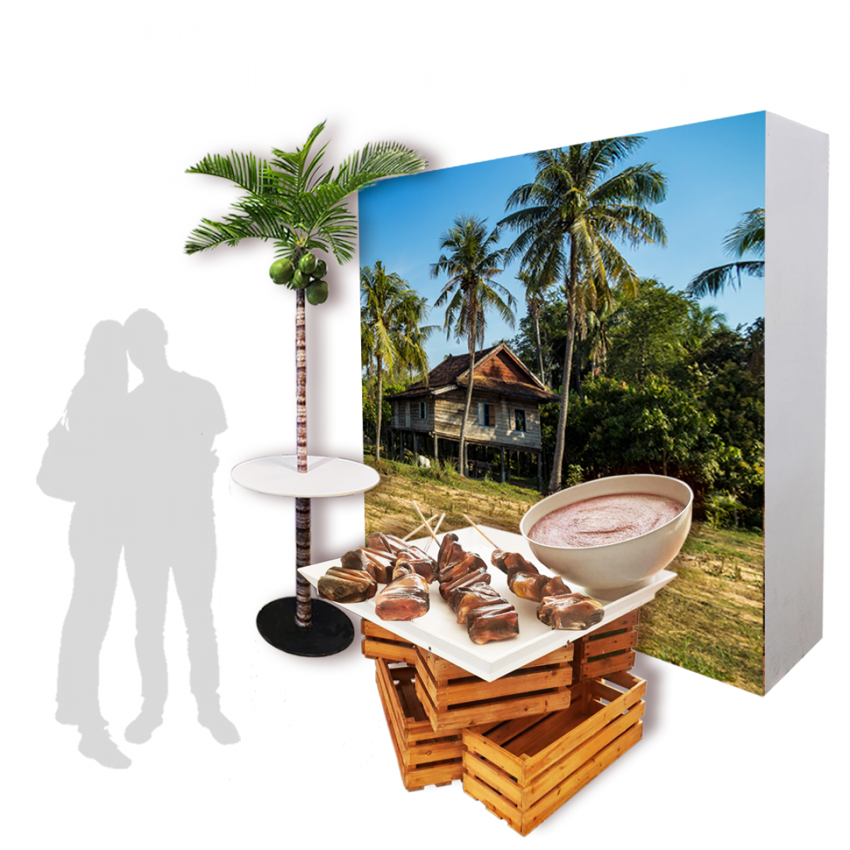 Kampung Scene Backdrop with Coconut Tree Bartop Table and Giant Good ...