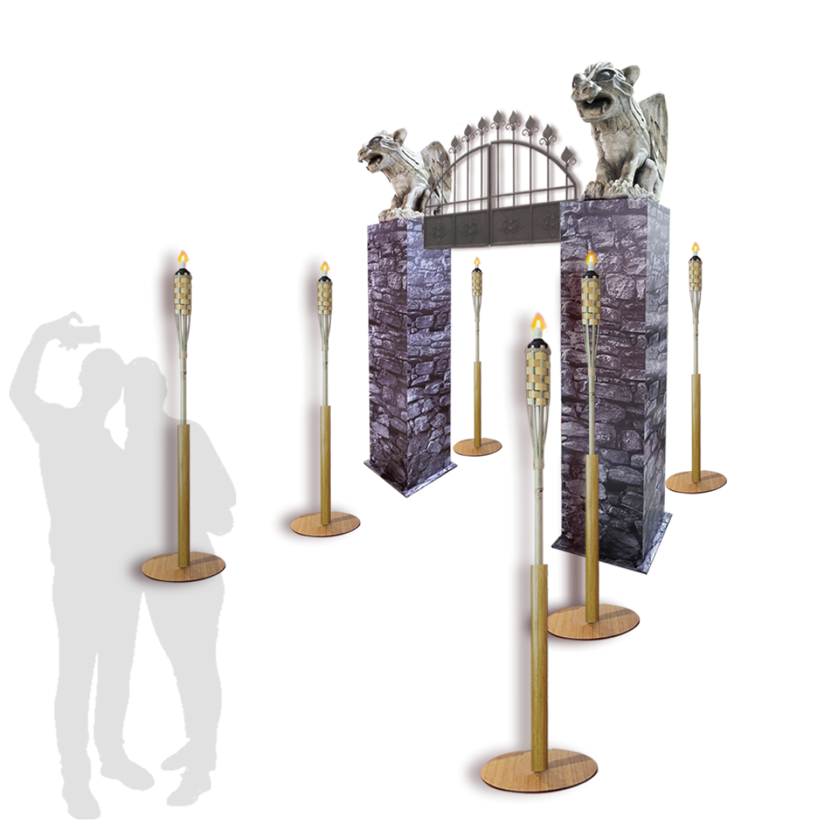 Medieval Castle Entrance Arch with Bamboo Light Torches and Wooden Pole ...