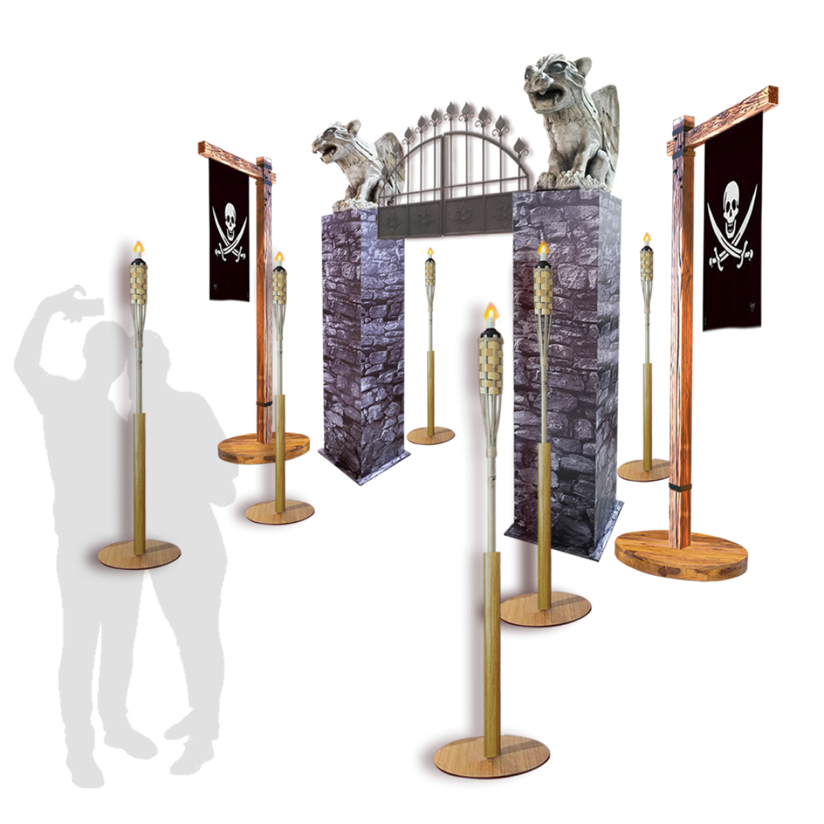 Medieval Castle Entrance Arch with Bamboo Light Torches and Wooden Pole ...