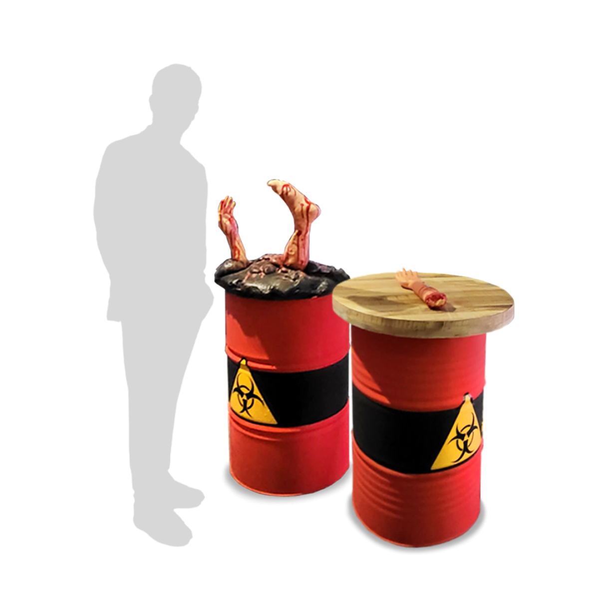 Nuclear Chemical Waste in Metal Barrel and with Chopping Board and Hand ...