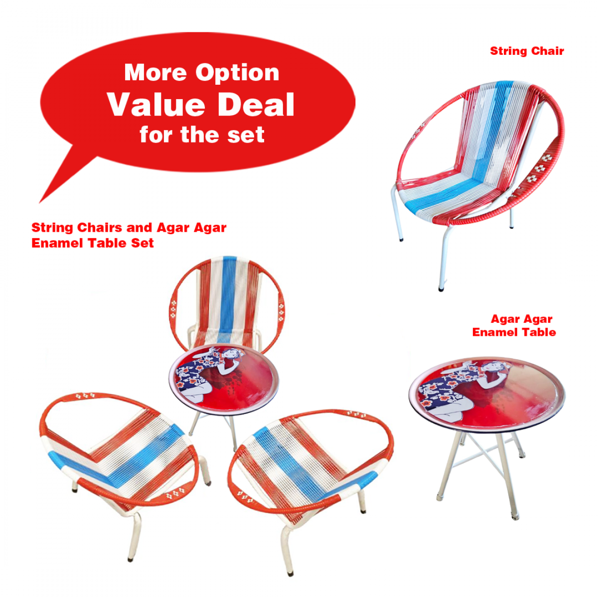 String Chairs and Enamel Table Set - SG's Vintage and Garden Furniture ...