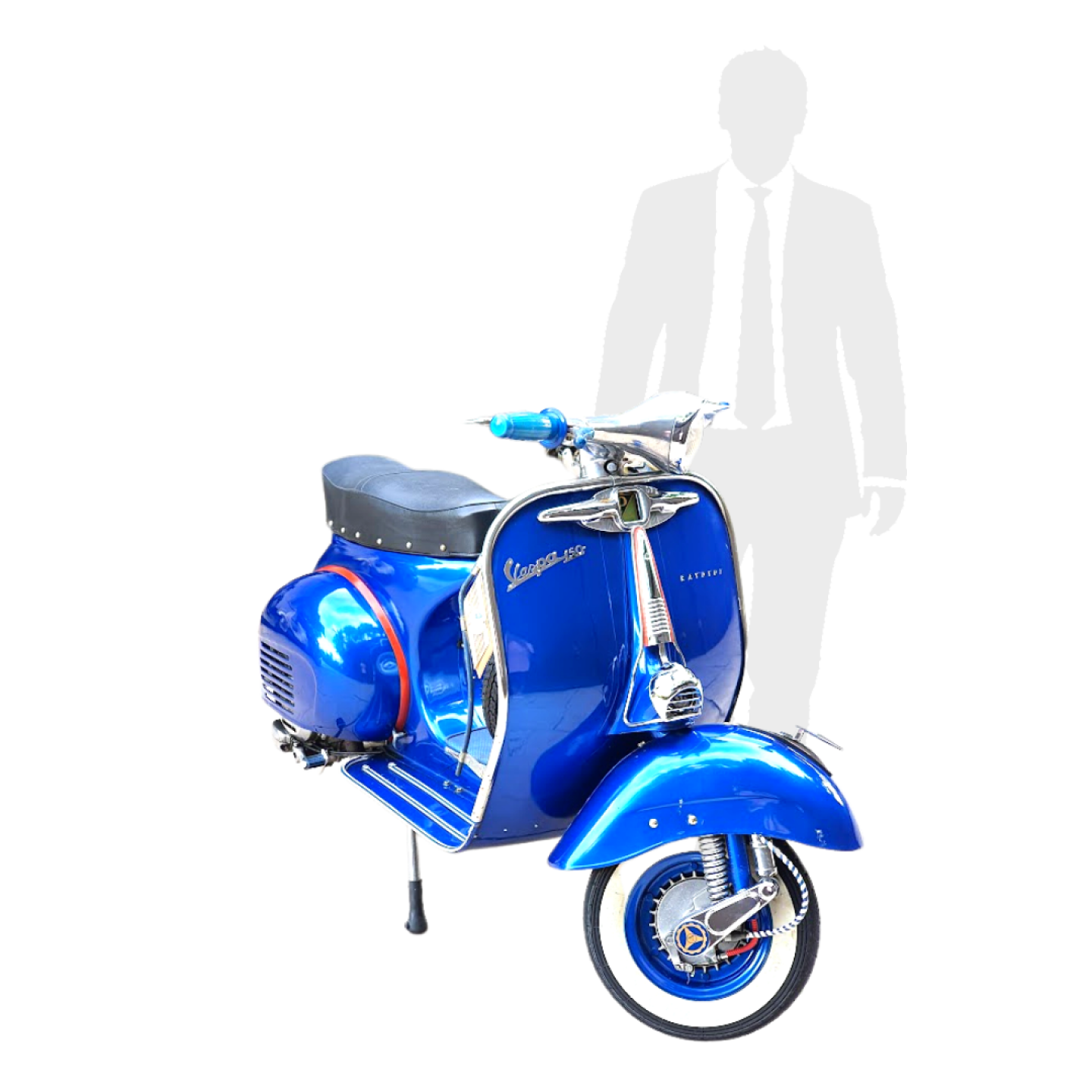 Chrome Blue Vespa - Classic Vintage Bikes as Merchandising Props for Rent